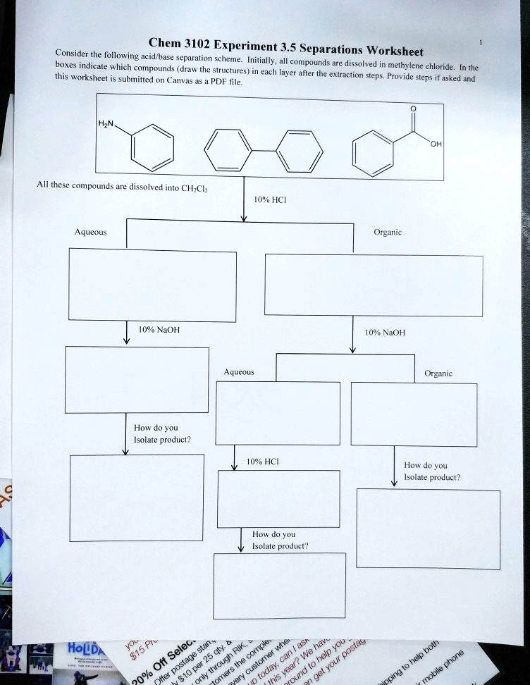 chem 3102 experiment 35 separations worksheet consider following acid ...