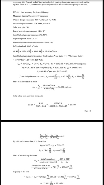 draw the psychometric chart for the following answer for hvac assuming ...