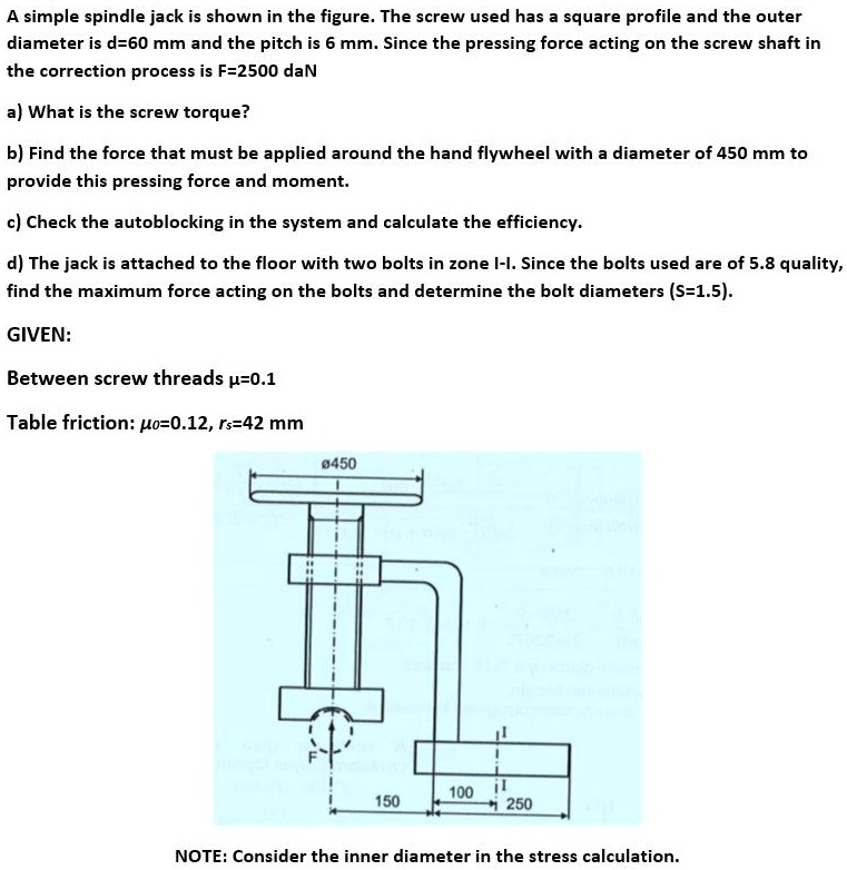 SOLVED: A simple spindle jack is shown in the figure. The screw used ...