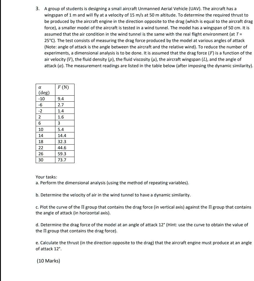 SOLVED: 3. A group of students is designing a small aircraft Unmanned ...