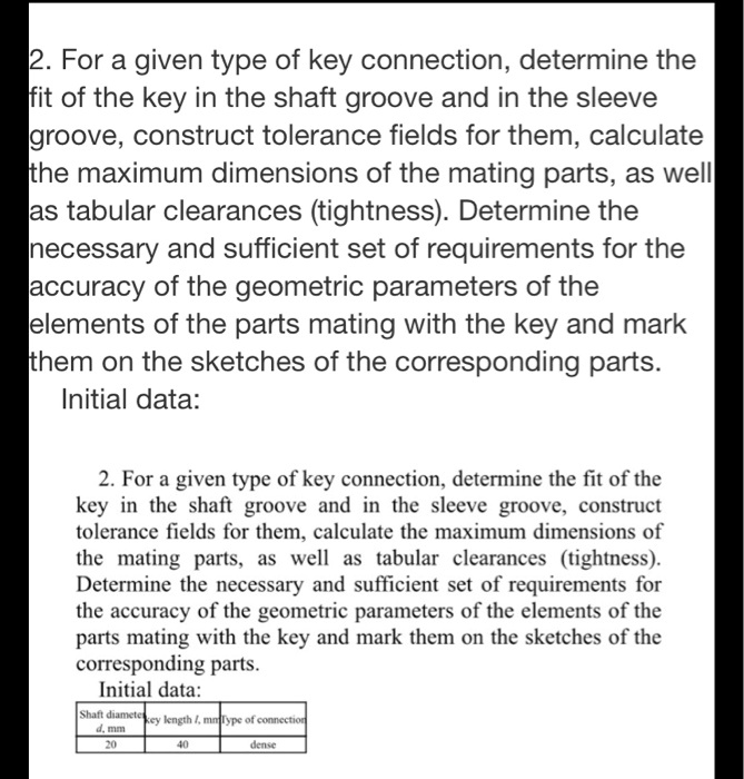 SOLVED: For a given type of key connection, determine the fit of the key in the shaft groove and ...