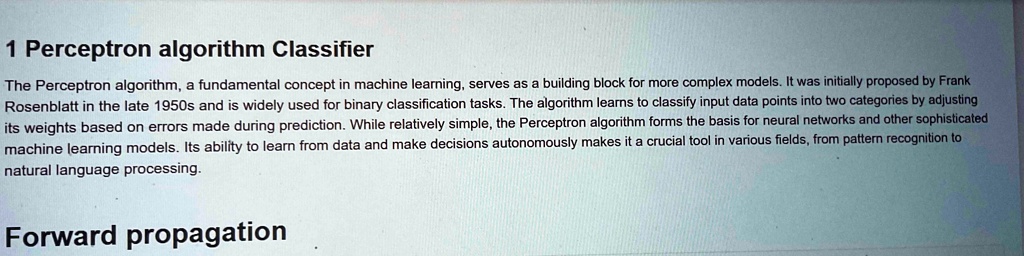 1 Perceptron Algorithm Classifier The Perceptron Algorithm A