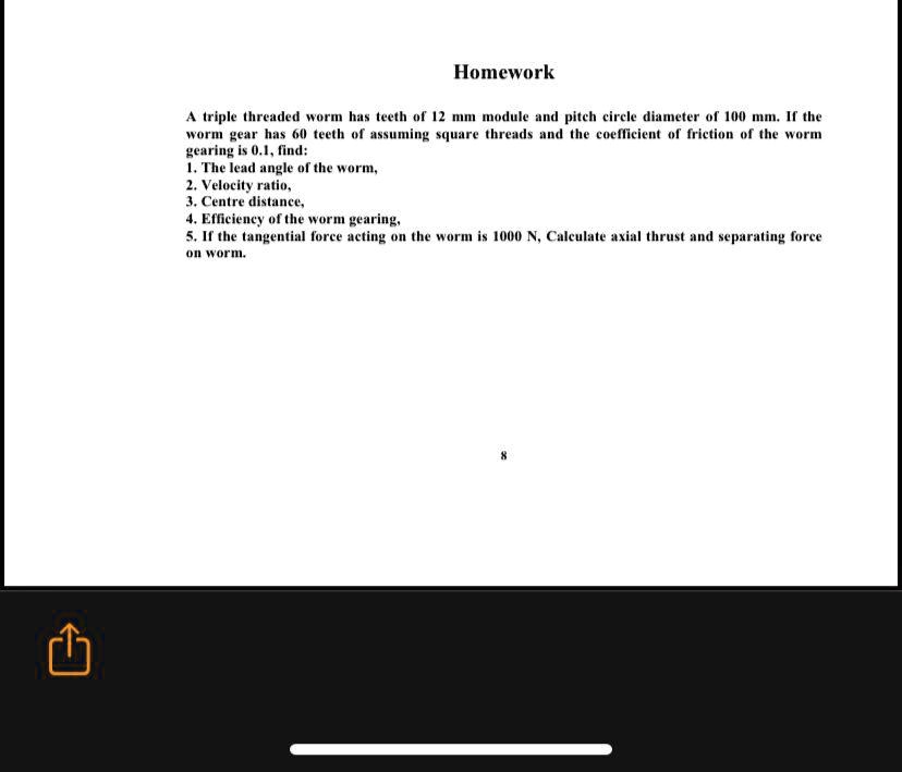 homework a triple threaded worm has teeth of 12 mm module and pitch ...