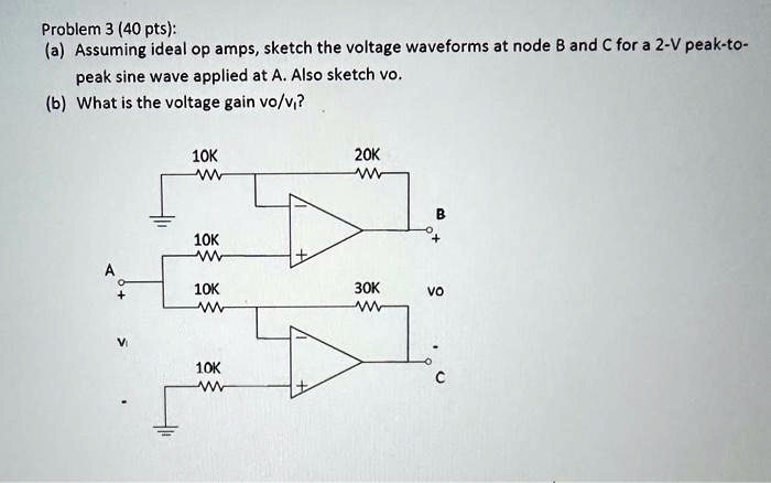 SOLVED: Problem3(40pts): (a) Assuming ideal op amps,sketch the voltage waveforms at node B and C ...