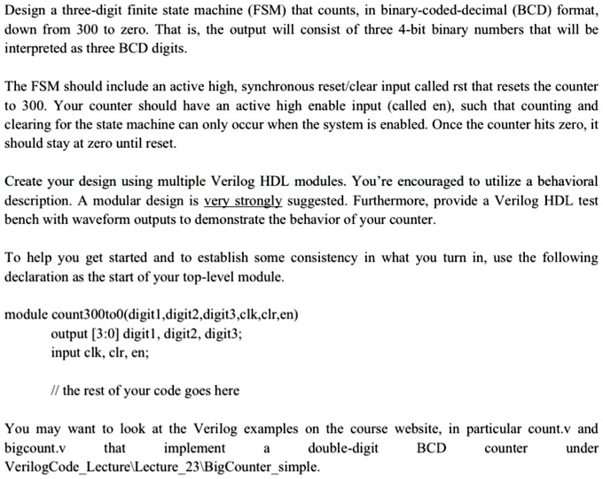 Solved Design A Three Digit Finite State Machine Fsm That Counts In Binary Coded Decimal