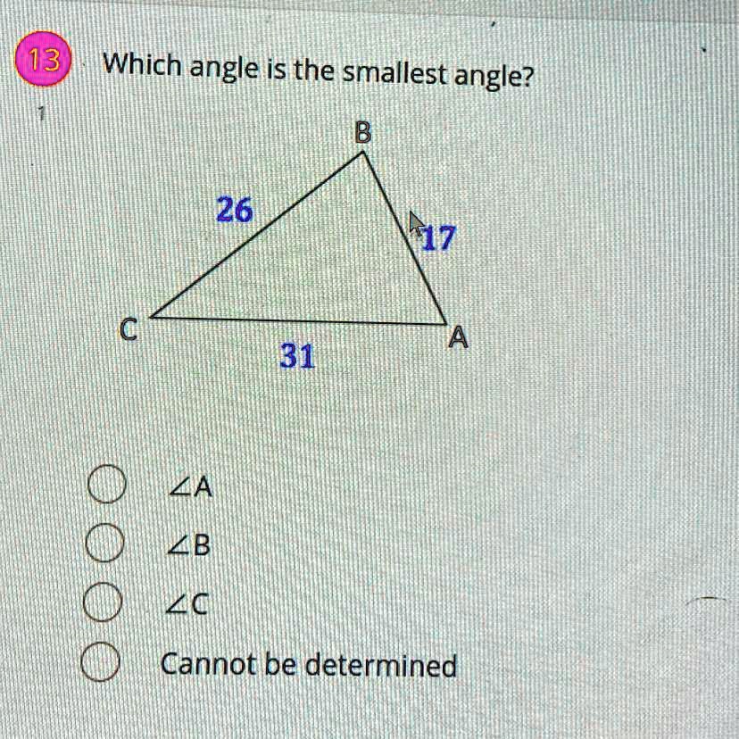 SOLVED: 'which angle is the smallest angle 13 Which angle is the ...