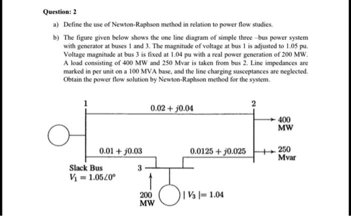 SOLVED: Question: Define the use of Newton-Raphson method in power flow ...