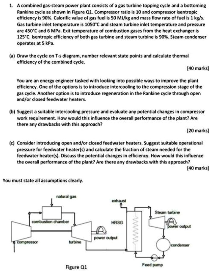 SOLVED: 1. A combined gas-steam power plant consists of a gas turbine ...