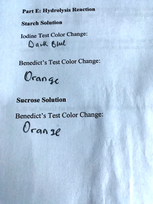 part e hydrolysis reaction starch solution iodine test color change ...
