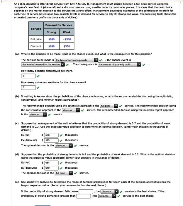SOLVED: help with E please An airline decided to offer direct service ...
