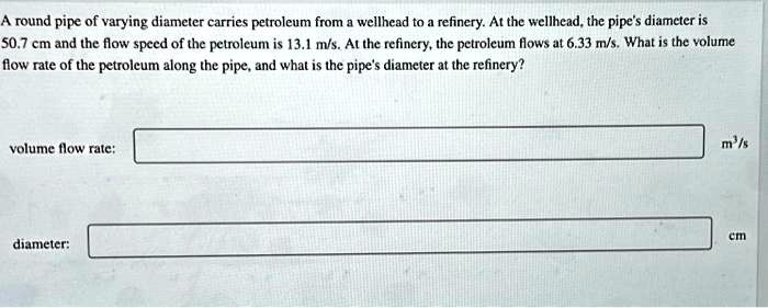 SOLVED: A round pipe of varying diameter carries petroleum from a ...