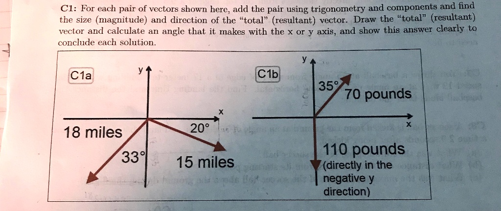 SOLVED: Cl: For each pair of vectors shown here, add the pair using ...