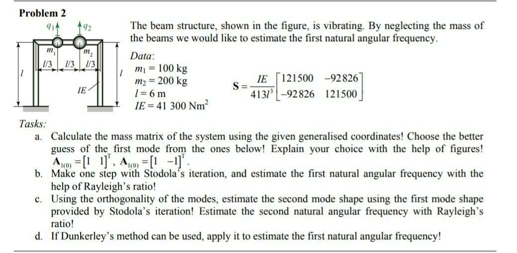 SOLVED: Problem 2 The beam structure, shown in the figure, is vibrating. By neglecting the mass ...