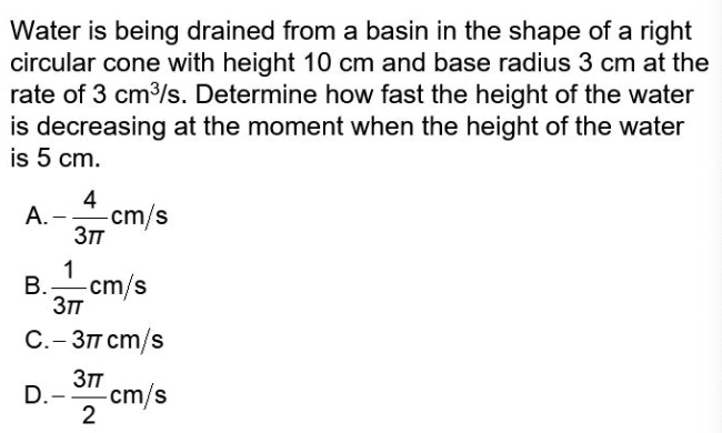 SOLVED:Water is being drained from a basin in the shape of a right ...