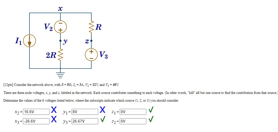 SOLVED: Consider the network above, with R = 5 Î©, I = 3 A, V1 = 12 V ...