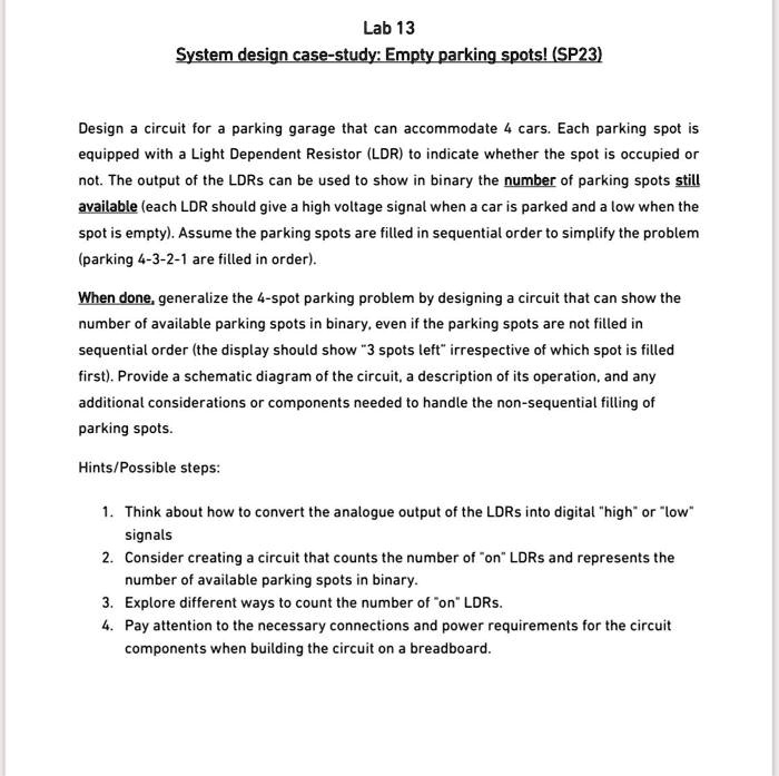 SOLVED: Lab 13 System design case study: Empty parking spots! (SP23 ...
