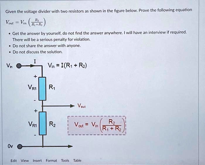 Given the voltage divider with two resistors as shown in the figure ...
