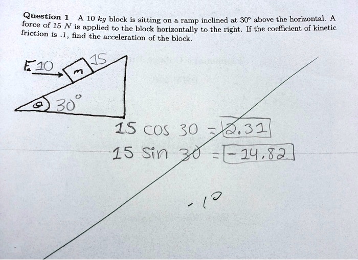 SOLVED: Question A 10 kg block is sitting on ramp inclined at 308 above the horizontal. force of ...
