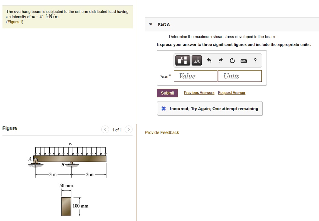 SOLVED: The overhang beam is subjected to the uniform distributed load having an intensity of w ...