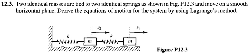 SOLVED: 12.3. Two identical masses are tied to two identical springs as shown in Fig. P12.3 and ...