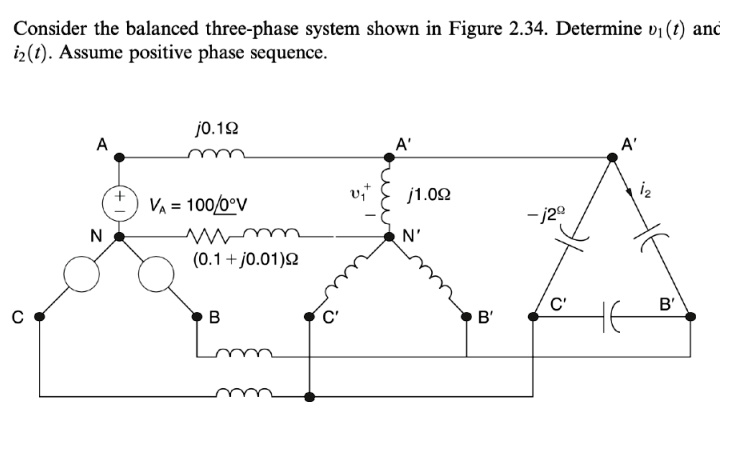 Consider the balanced three-phase system shown in Figure 2.34 ...