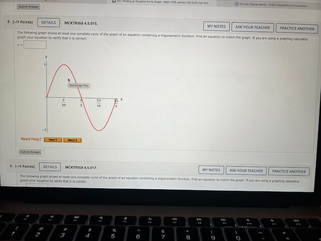 SOLVED: The following graph shows at least one complete cycle of the graph of an equation ...