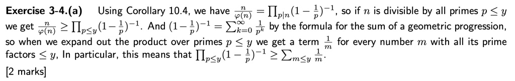 SOLVED: Exercise 3-4.(a) Using Corollary 10.4, we have IIpln (1 %)-1, so if n is divisible by ...