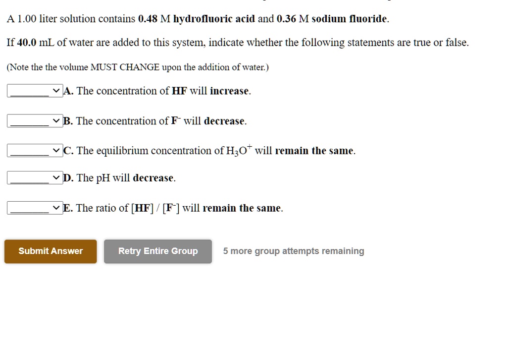 SOLVED: A 1.00 liter solution contains 0.48 M hydrofluoric acid and 0.36 M sodium fluoride. If ...