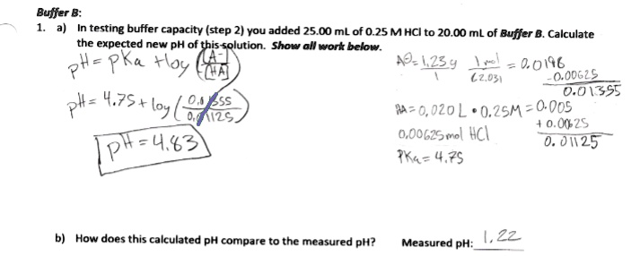 Solved Buffer B In Testing Buffer Capacity Step 2 You Added 2500 Ml Of025 Mhci To 2000 Ml 