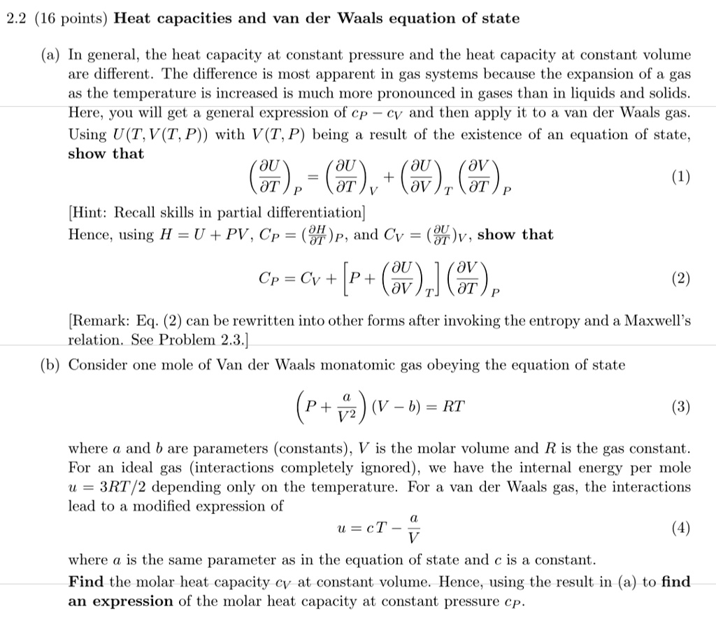 SOLVED: For the question 2.2A. 2.2 (16 points) Heat capacities and van ...