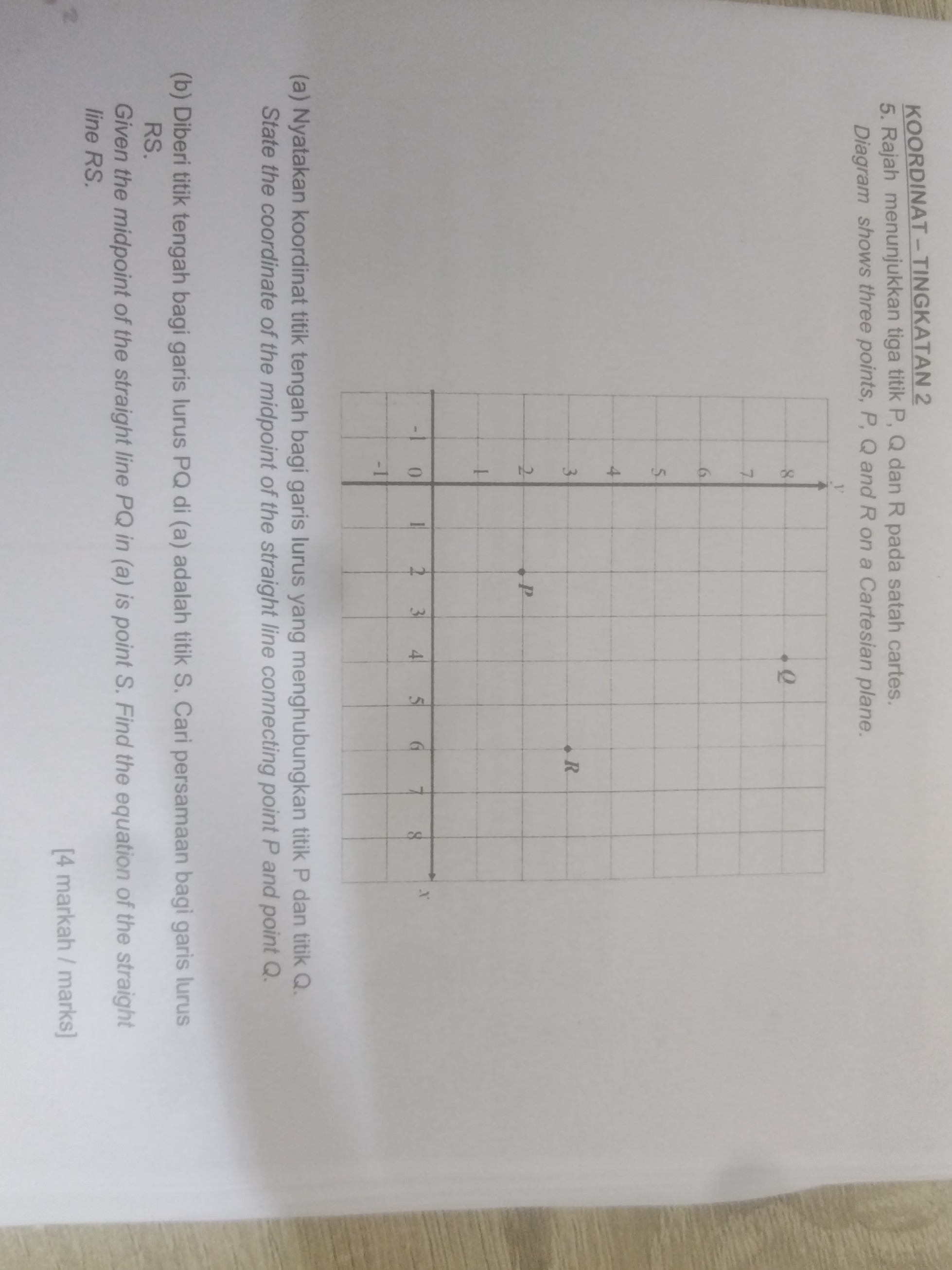SOLVED: KOORDINAT - TINGKATAN 2 5. Rajah menunjukkan tiga titik P, Q ...