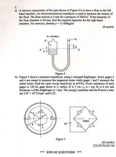 can you answer a and b please a a mercury manometer of the type shown ...