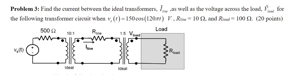 Problem 3: Find the current between the ideal transformers, Ĩline, as well as the voltage across ...