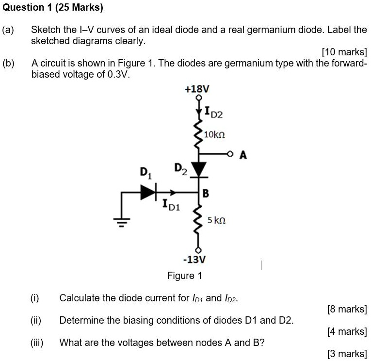 question 1 25 marks a sketch the v curves of an ideal diode and a real ...