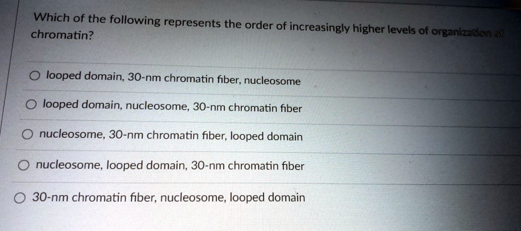 SOLVED: Which of the following represents the order of chromatin ...