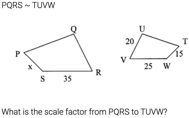 PQRS TUVW Q U 20 T P 15 V X 25 W R S 35 What is the scale factor from ...