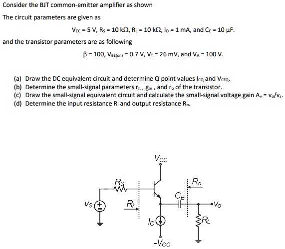 SOLVED: Consider the BJT common-emitter amplifier as shown. The circuit parameters are given as ...
