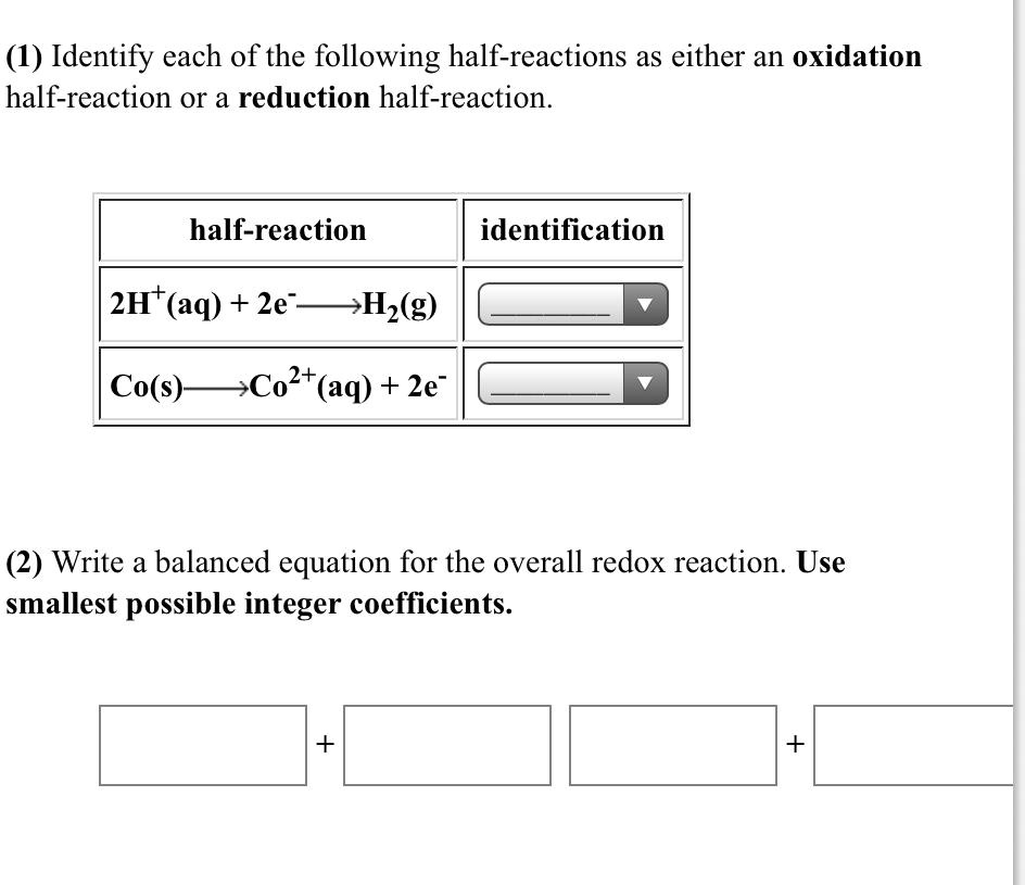 Solved 1 Identify Each Of The Following Half Reactions As Either An