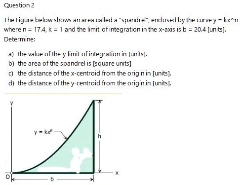 Question 2 The Figure below shows an area called a "spandrel", enclosed ...