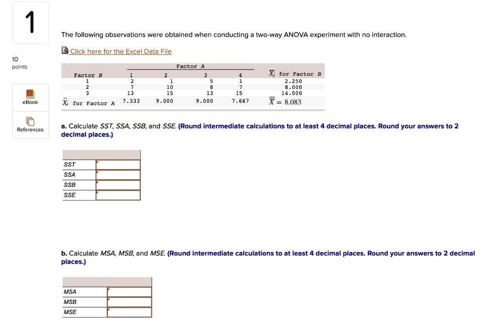 SOLVED: The following observations were obtained when conducting two-way ANOVA experiment with ...