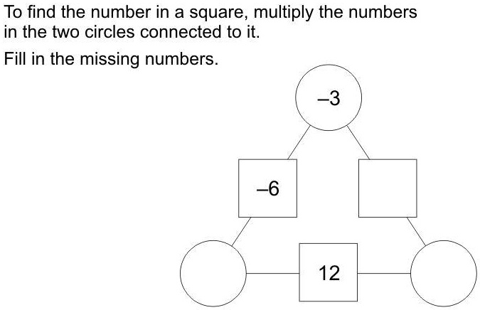 please answer question to find the number in a square multiply the numbers in the two circles ...