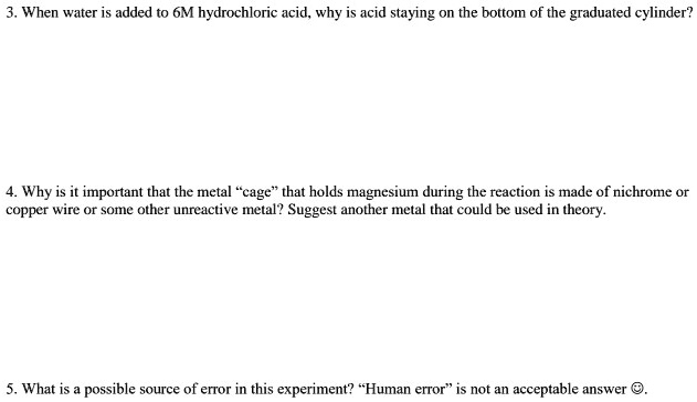 3 when water is added to 6m hydrochloric acid why is acid staying on ...