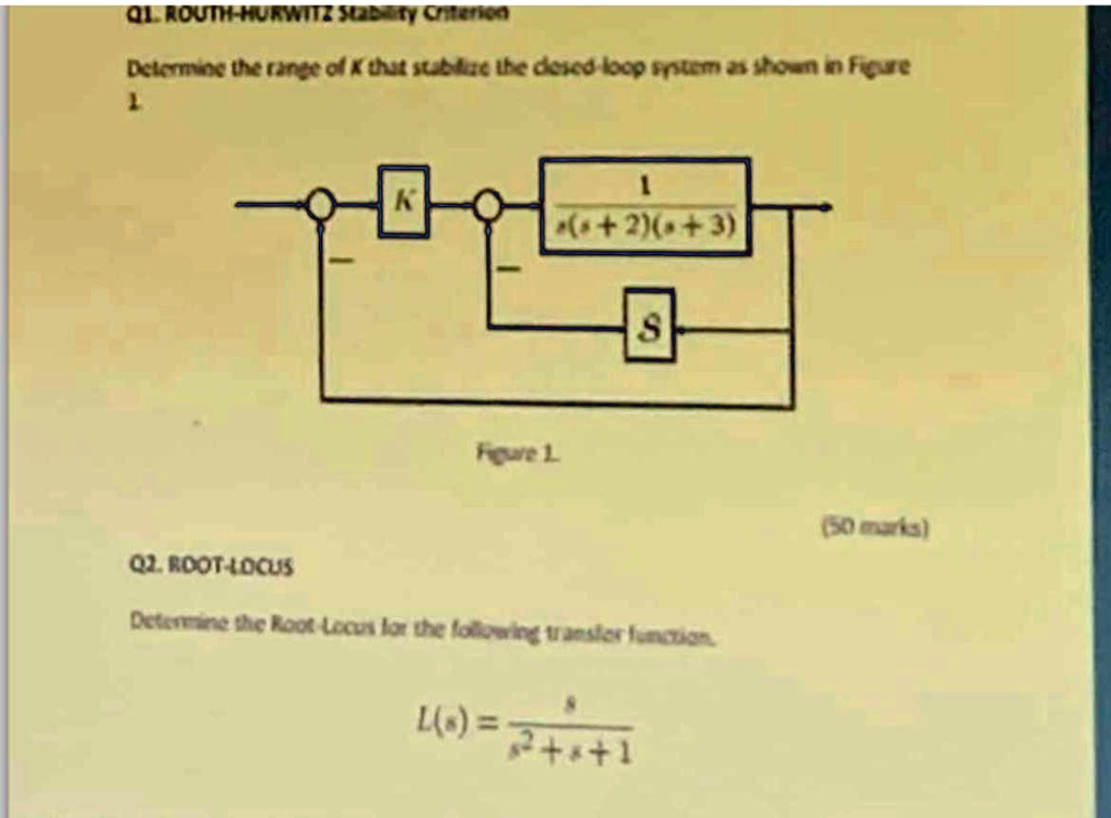 q1 routh hurwitz stability criterion determine the range of k that stabilizes the closed loop ...