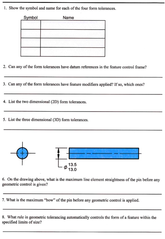 1. Show the symbol and name for each of the four form tolerances ...
