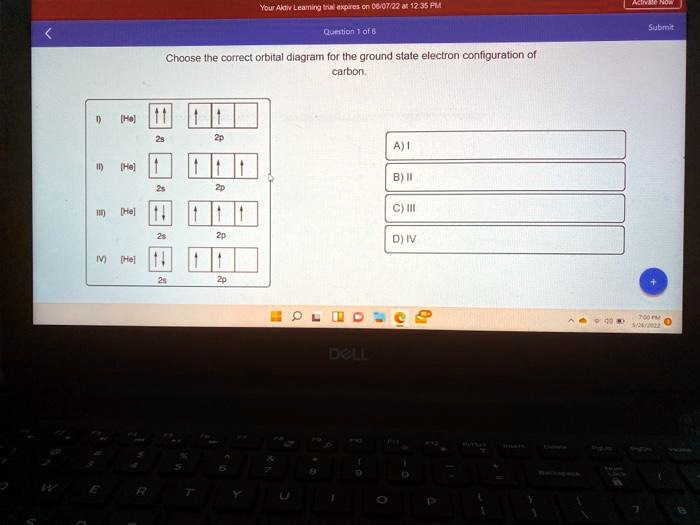 SOLVED: Question 1 of Choose the correct orbital diagram for the ground ...