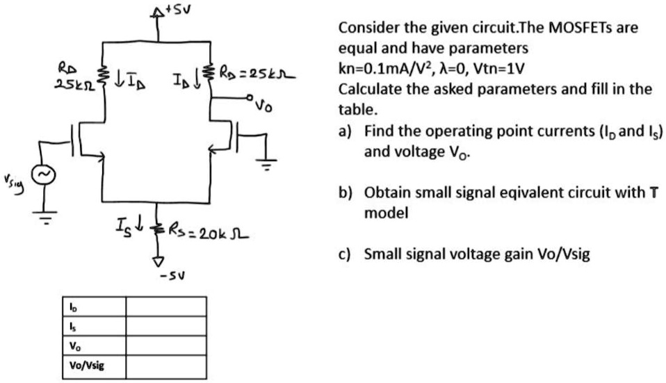 SOLVED: Texts: A+Sv Consider the given circuit. The MOSFETs are equal and have parameters kn=0 ...