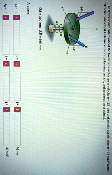 the device shown rotates about the fixed z axis with angular velocity ...