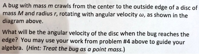 bug with mass m crawls from the center to the outside edge of a disc of ...