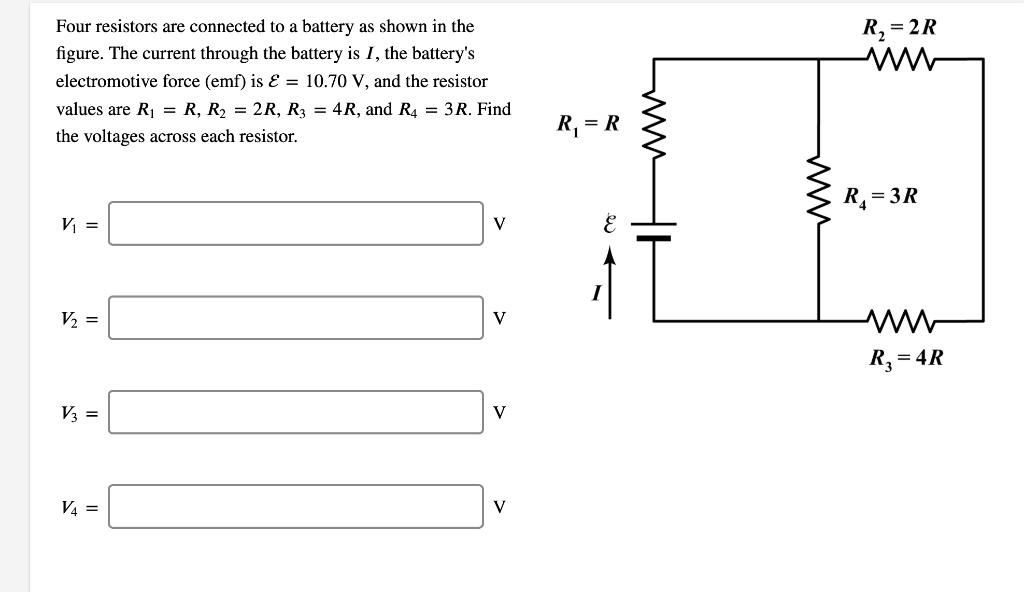 SOLVED: Four resistors are connected to a battery as shown in the ... SOLVED: Four resistors are connected to a battery as shown in the ...