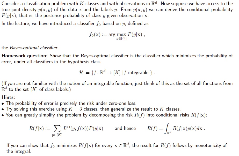 consider classification problem with k classes and with observations in rd now suppose we have ...